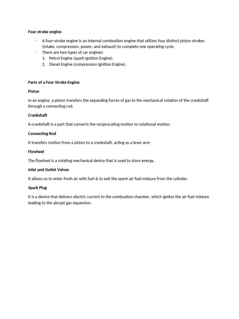 Four Stroke Engine Physics Notes Form 4 | PDF | Internal Combustion ...