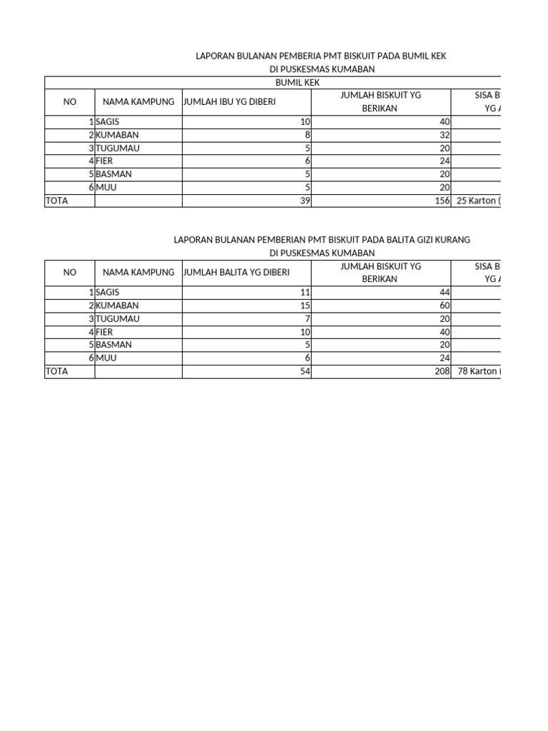 Laporan PMT Biskuit Balita&Bumil | PDF