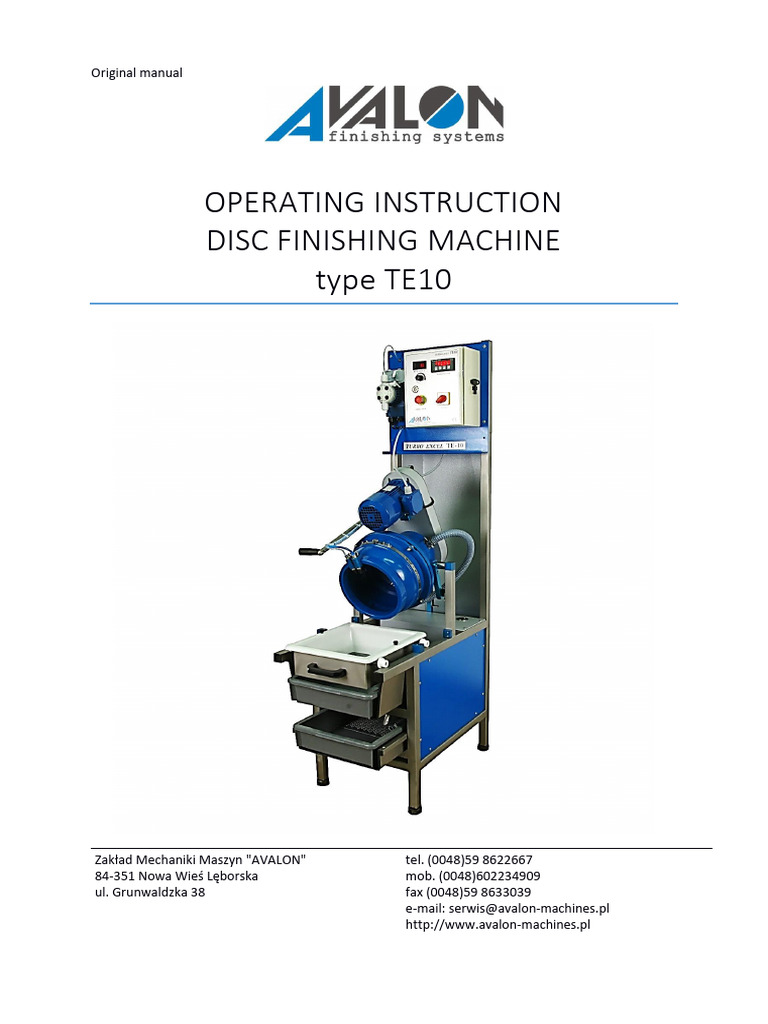 TE10 Disc Finishing Machine Manual | PDF | Grinding (Abrasive Cutting ...