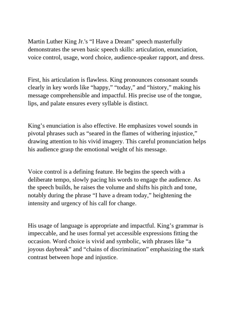Martin Luther King JR Speech Assignment 8 | PDF