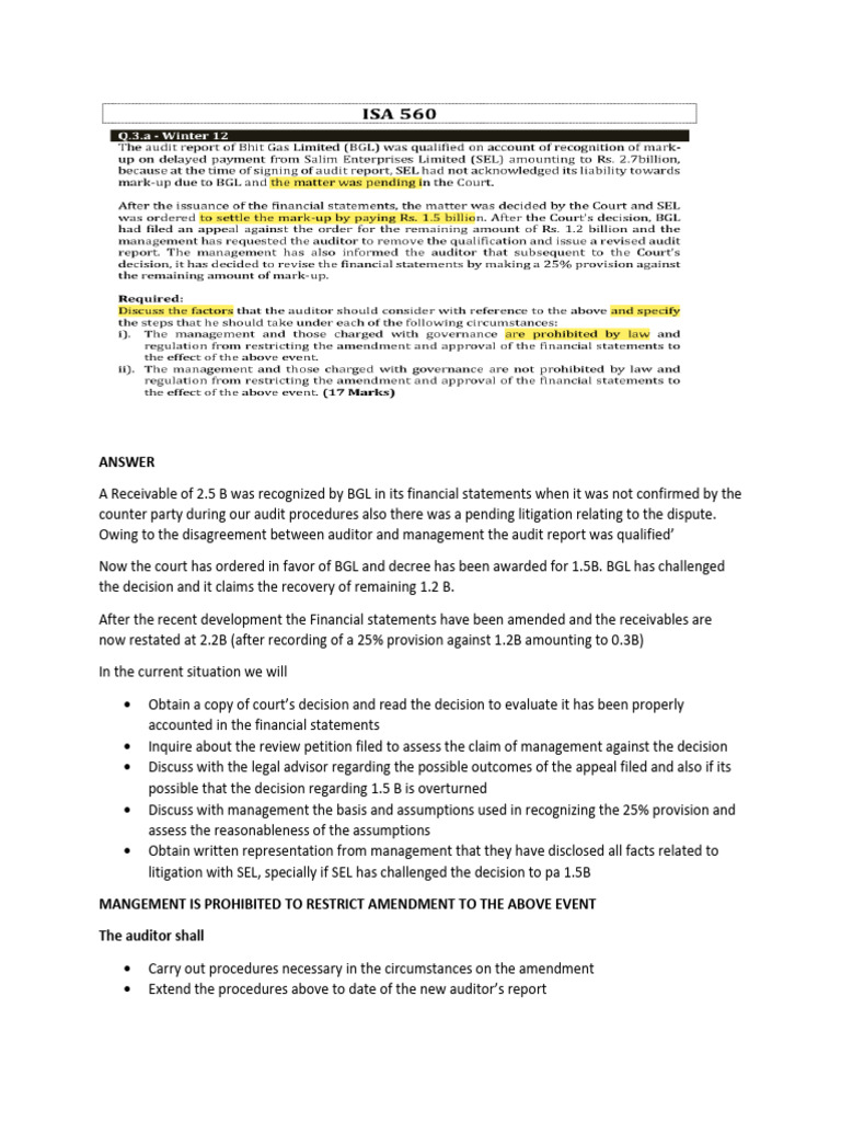 ISA 560 PQ Bhit Gas LimitedW12 | PDF