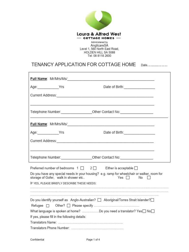 Cottage Home Tenancy Application Form | PDF | Pension