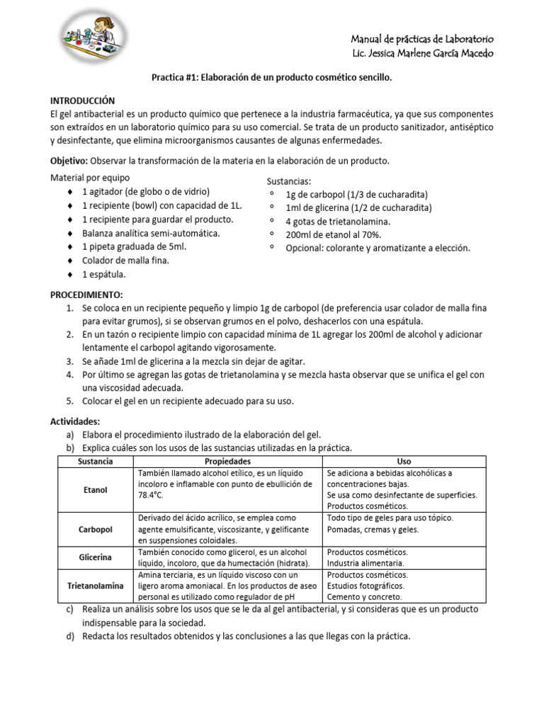 Elaboración de Gel Antibacterial | PDF | Etanol | Glicerol