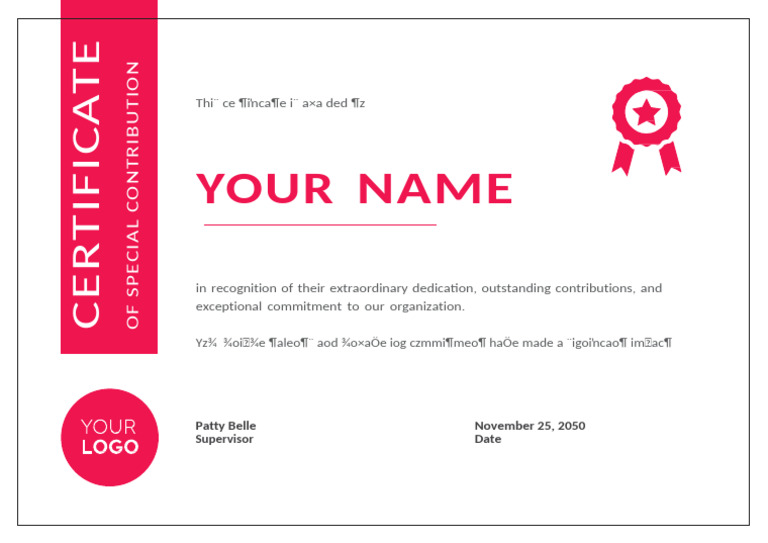 Certificate of Special Contribution HR Template | PDF