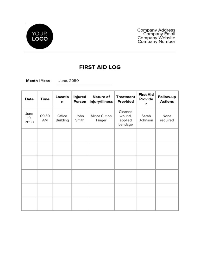 First Aid Log HR Template | PDF