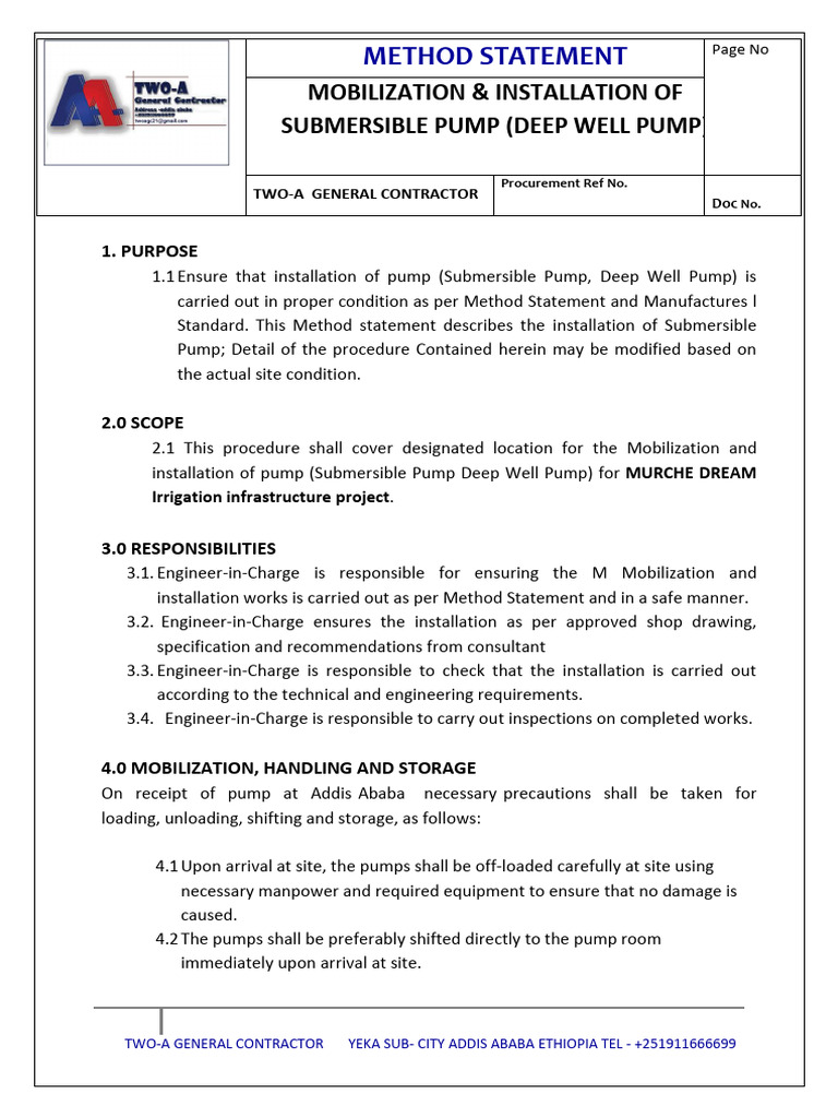 Submersible Pump Installation Method | PDF | Pump | Mechanical Engineering