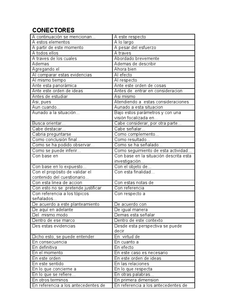 Conectores y Verbos | PDF | Conocimiento | Ciencia cognitiva