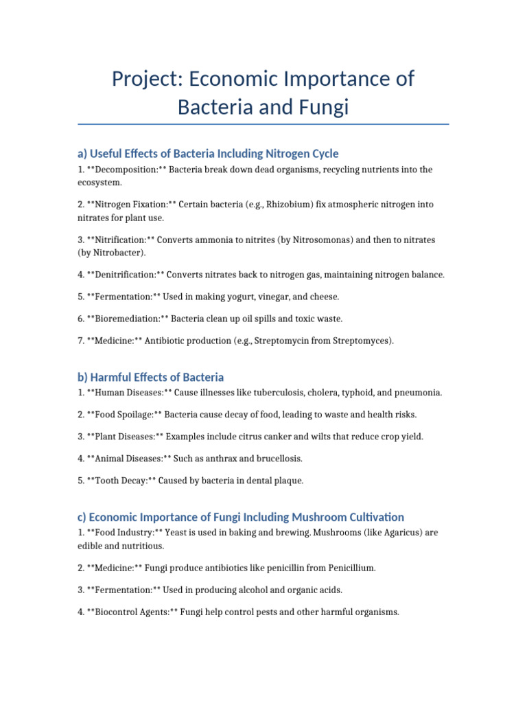 Economic Role of Bacteria and Fungi | PDF
