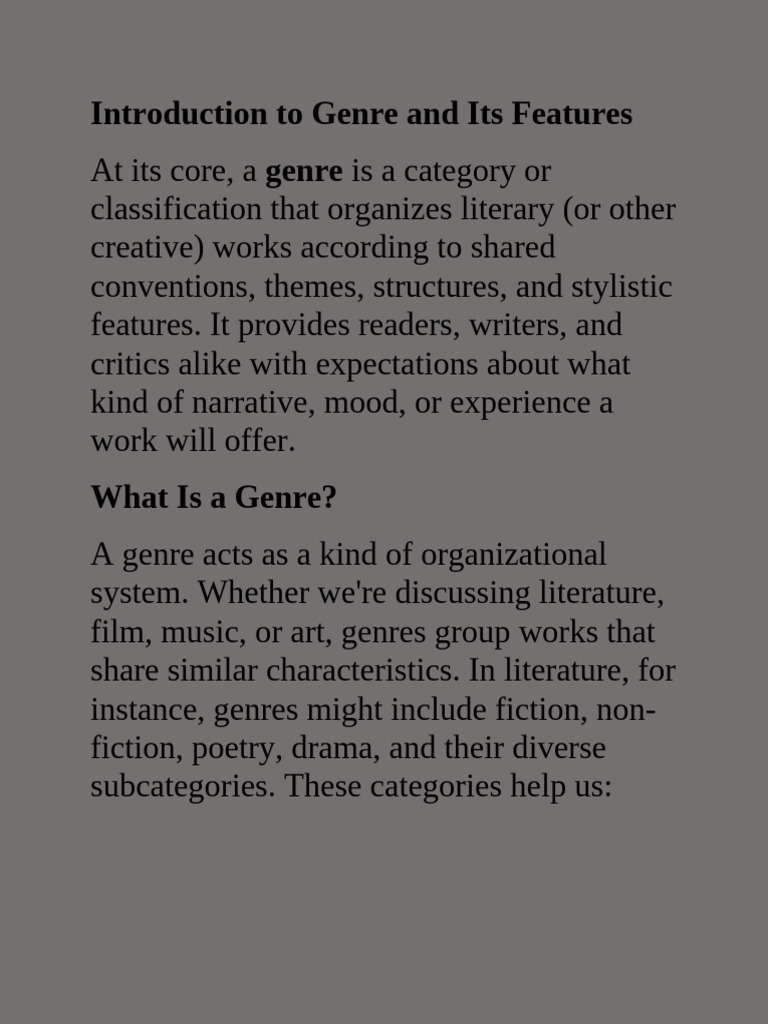 Introduction To Genre and Its Features | PDF | Genre | Narrative