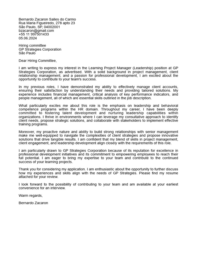 Cover Letter - GP Strategies | PDF