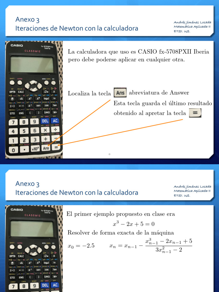 Iteraciones de Newton en CASIO fx-5708PXII | PDF | Matemáticas ...