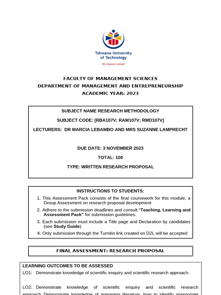 ASS 6 Research Proposal Assignment Group 2023 | PDF | Methodology | Science