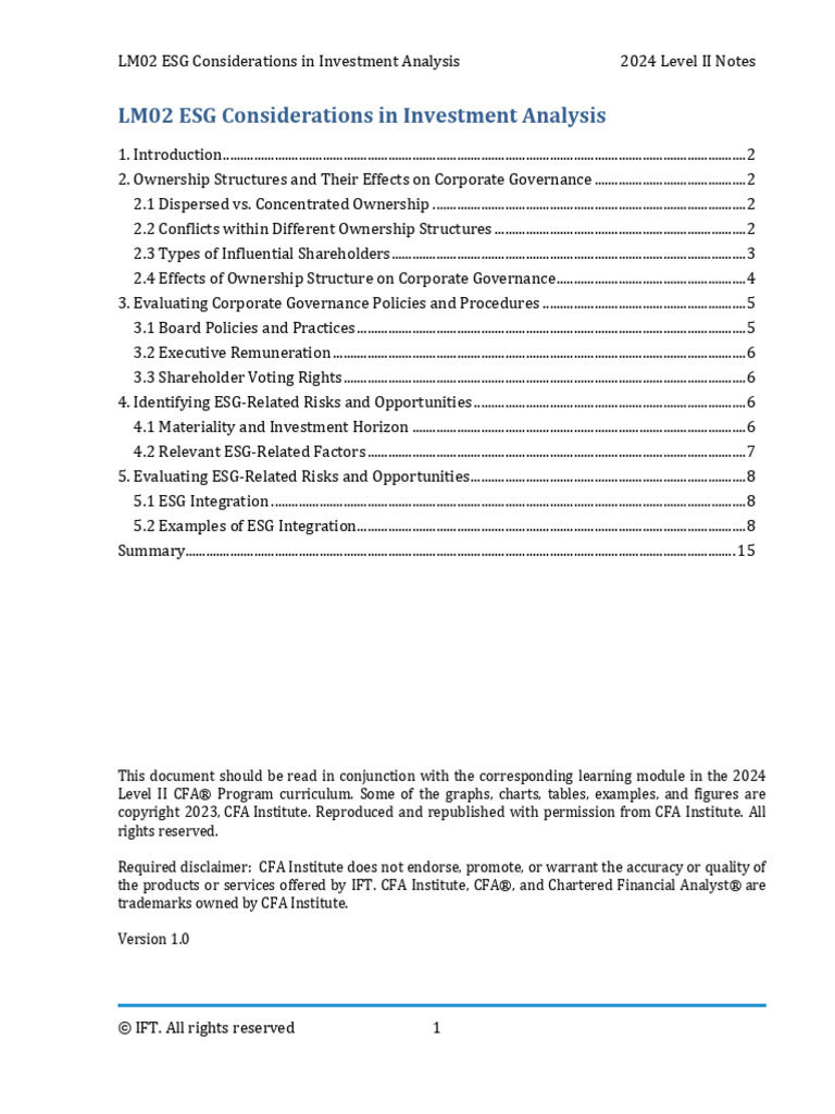 LM02 ESG Considerations in Investment Analysis IFT Notes | PDF | Board ...