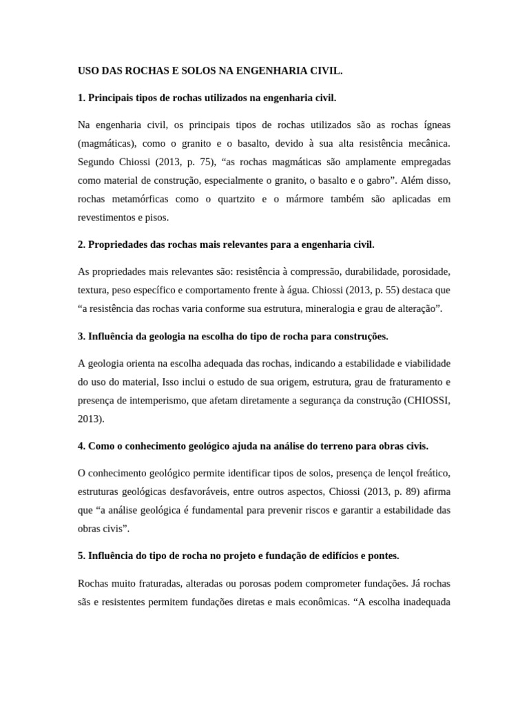 Uso Das Rochas Na Engenharia Civil | PDF | Rochas (Geologia) | Engenharia Civil