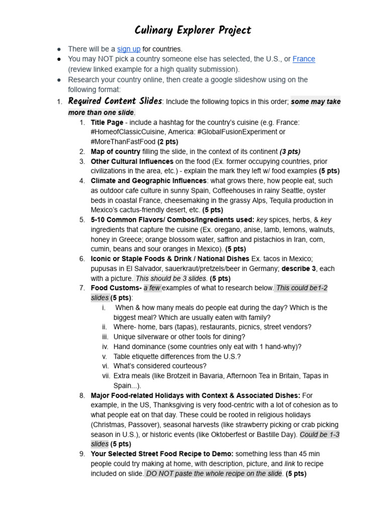 Culinary Explorers Project - Individual Distance Learning | PDF ...