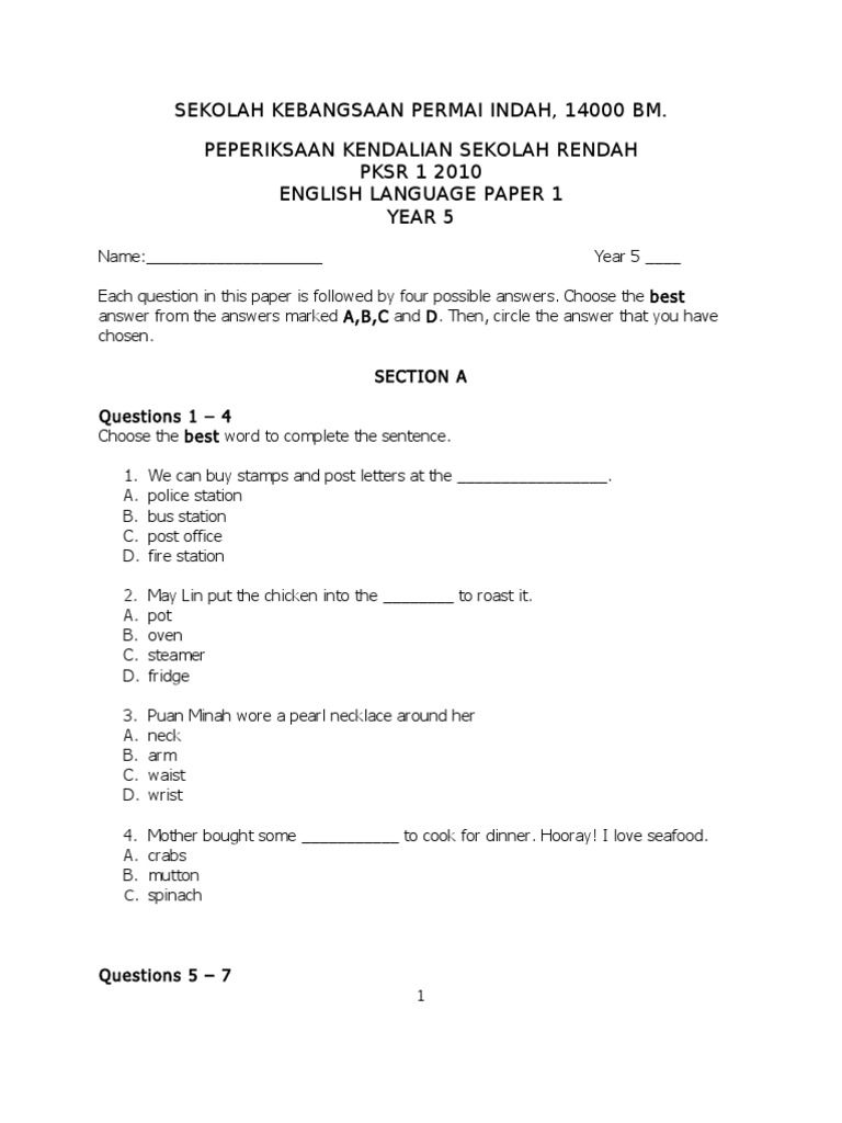 Sekolah Kebangsaan Permai Indah, 14000 Bm. Peperiksaan Kendalian ...