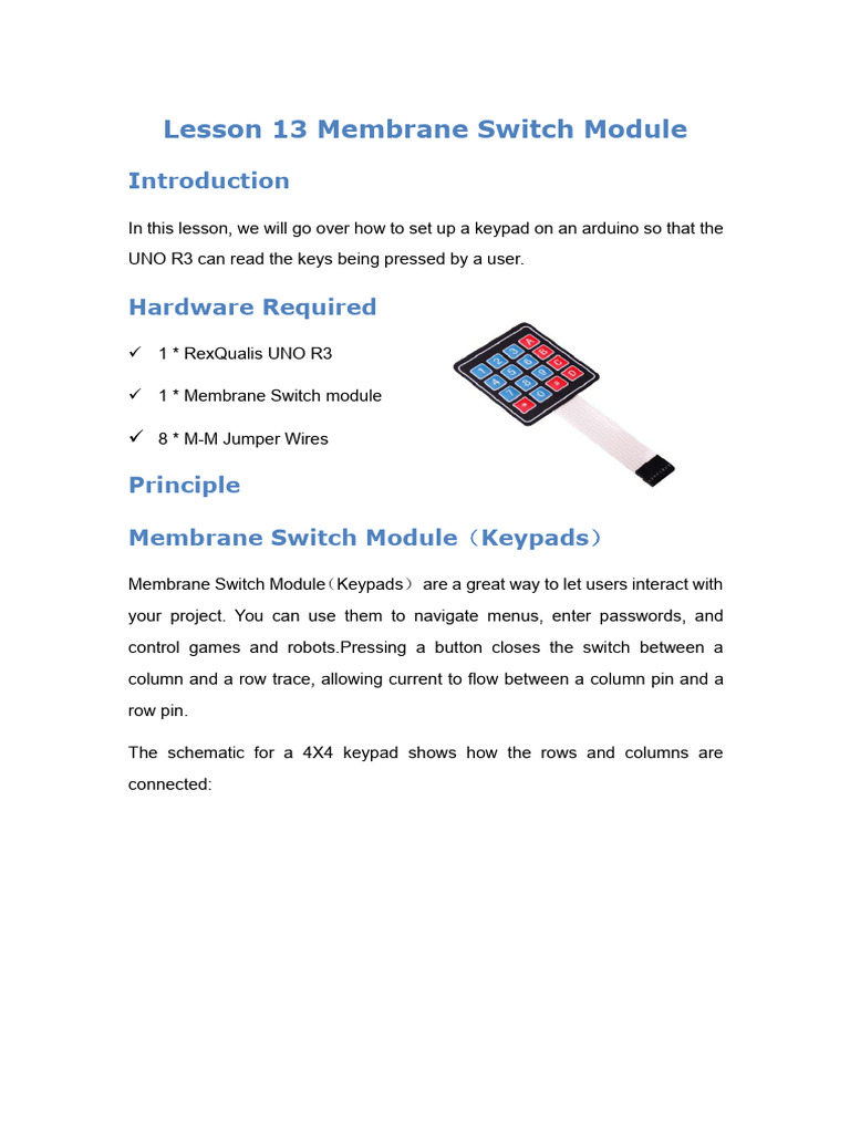 Lesson 13 Membrane Switch Module | PDF | Arduino | Computer Science