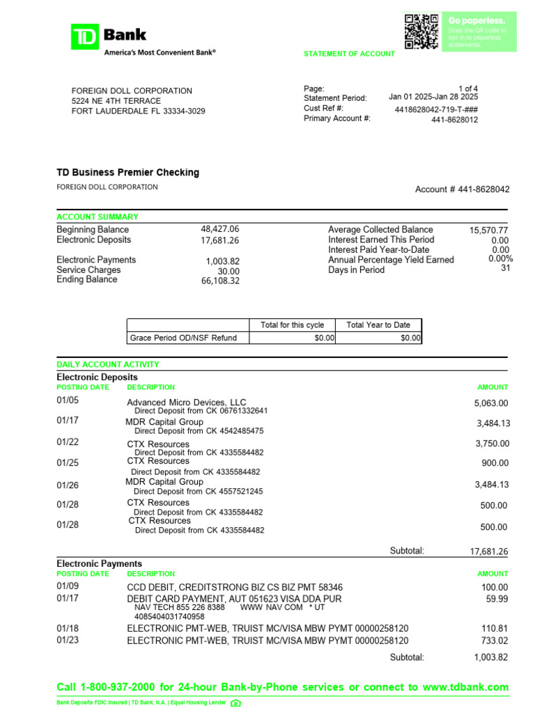 Foreign Doll Corp May 2023 TD Statement 2025 | PDF | Banks | Credit Card
