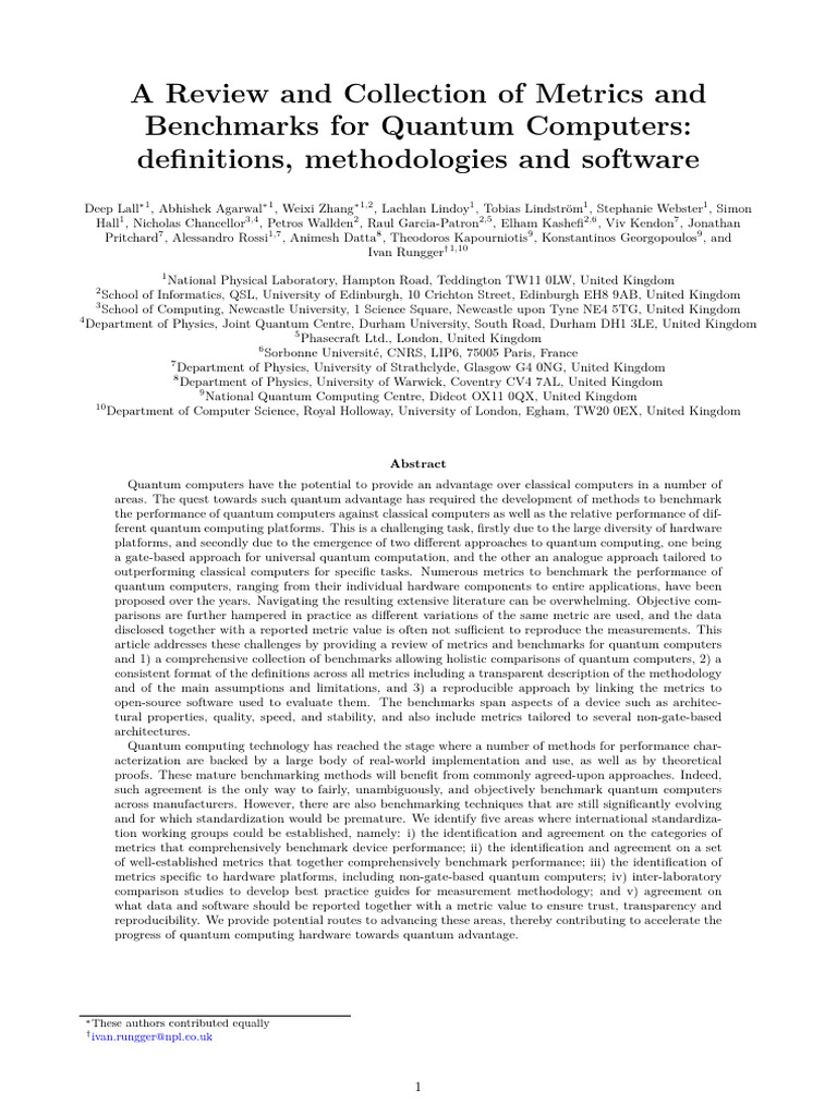 A Review and Collection of Metrics and Benchmarks for Quantum Computers ...