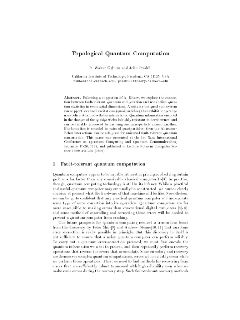 Topological Quantum Computation | PDF | Quantum Computing | Applied Mathematics