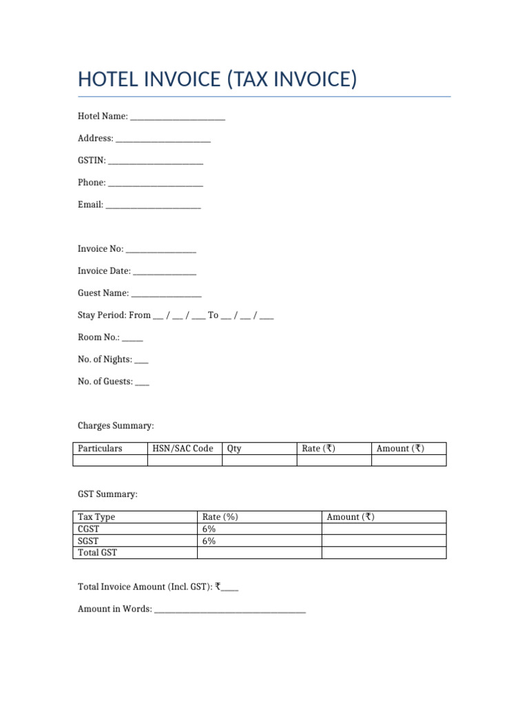 Hotel Invoice Template | PDF