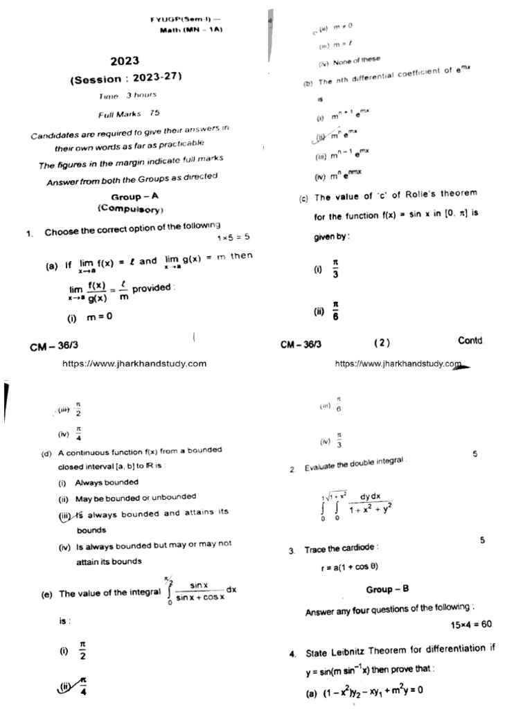 Fyugp 1 Sem Math MN 1a 2023 | PDF | Mathematical Relations | Functions And Mappings