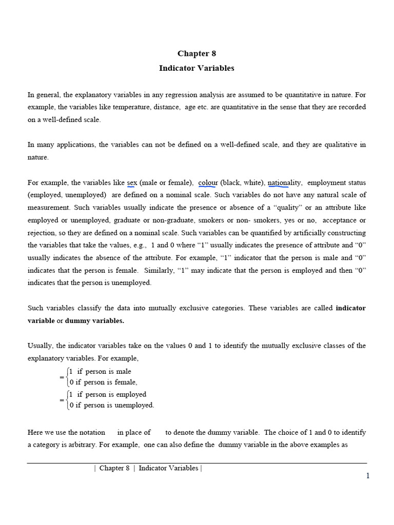Chapter8 Regression IndicatorVariables | PDF | Regression Analysis | Dependent And Independent ...
