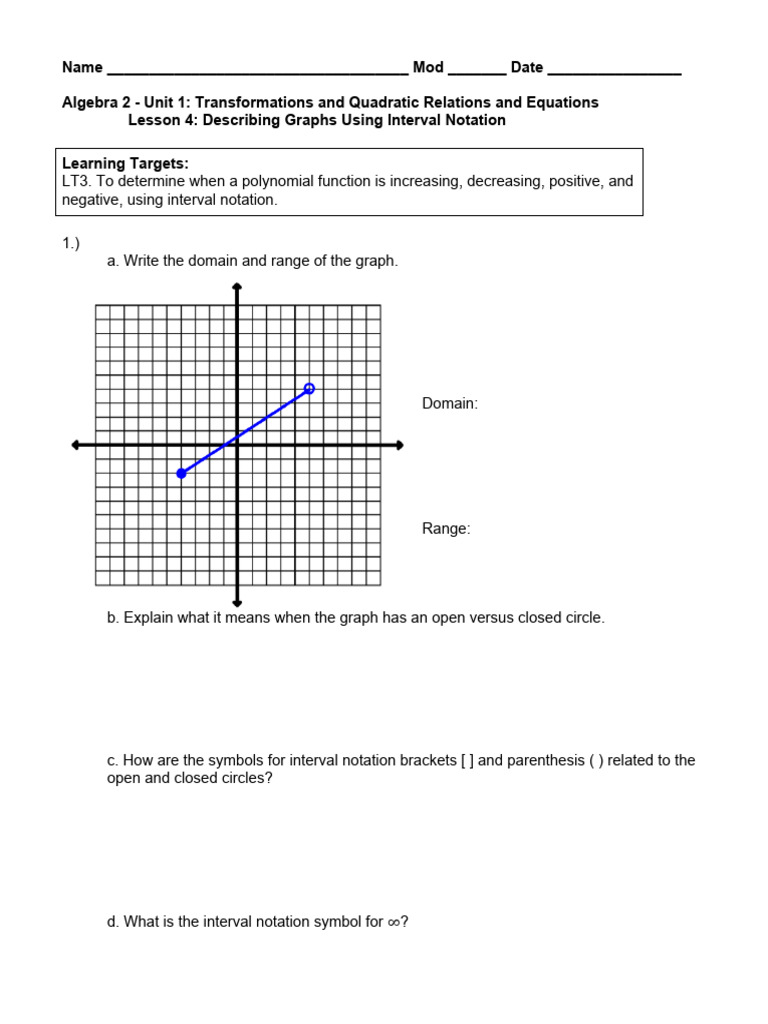 Alg2.U1.L4.Describing Graphs Using Interval Notation Lesson | PDF | Function (Mathematics ...