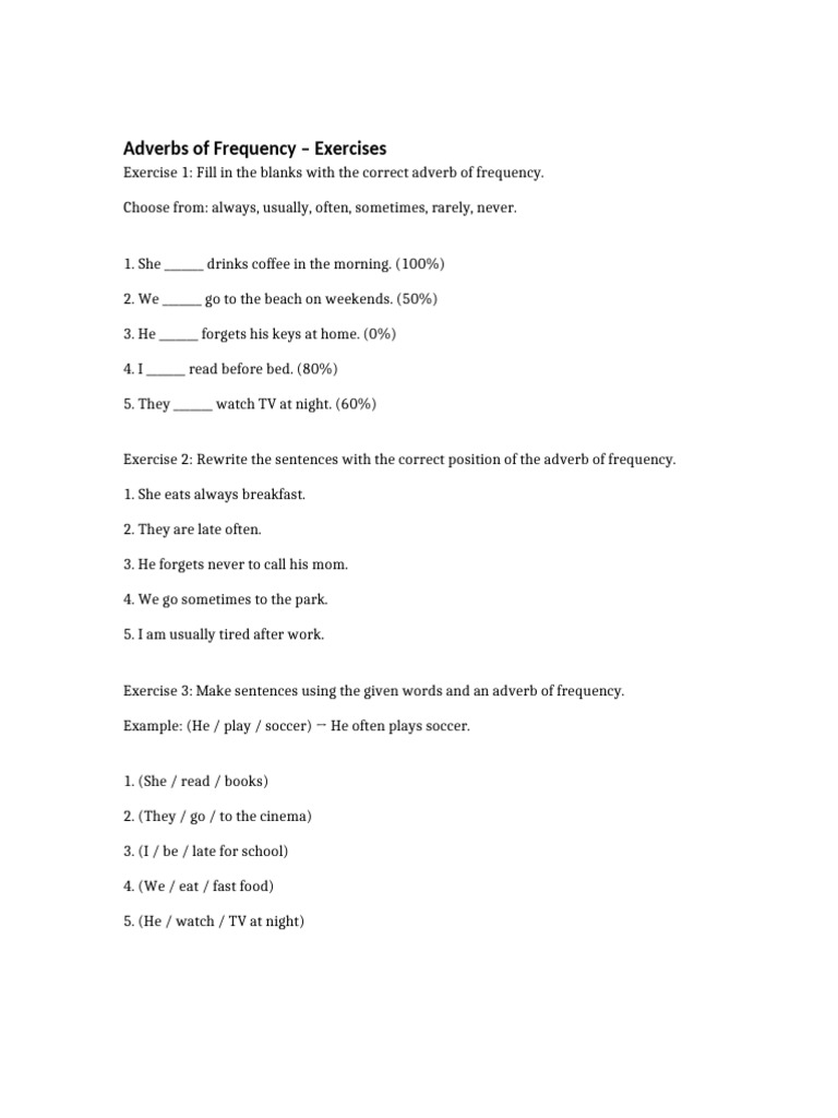 Adverbs of Frequency Exercises | PDF