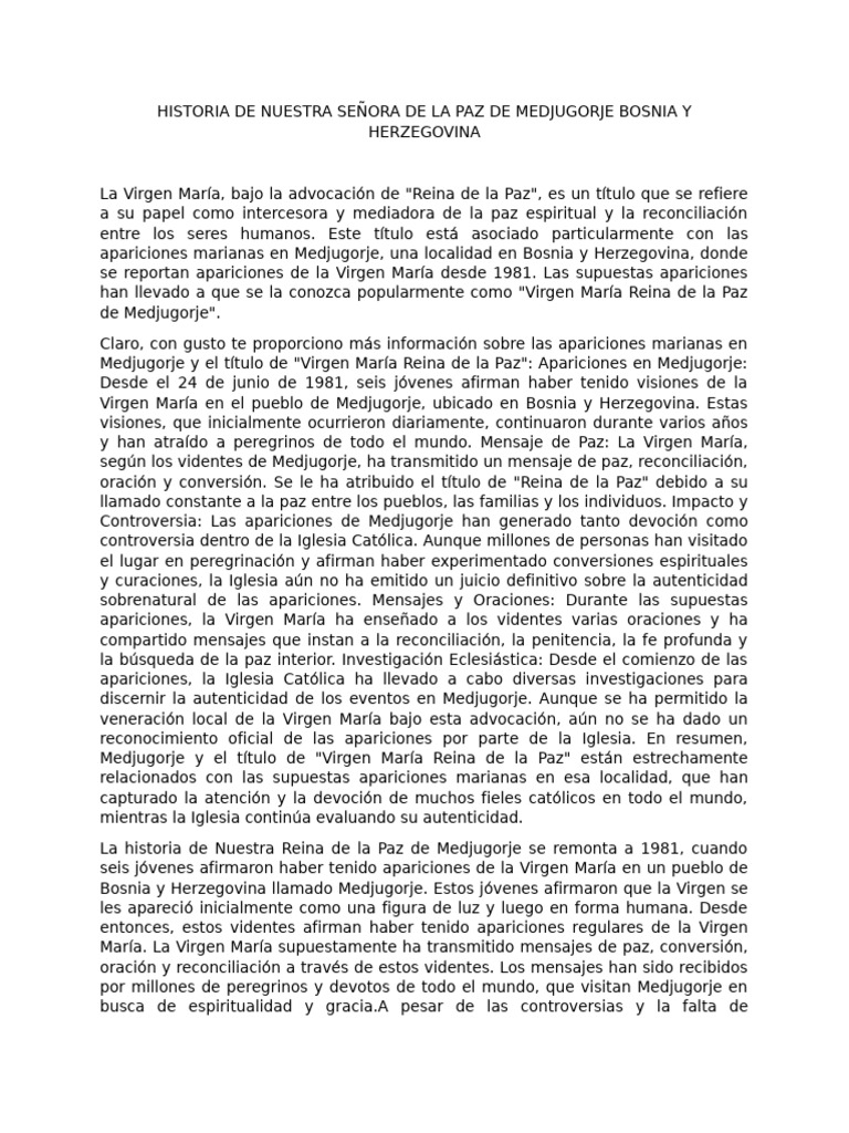 Historia de la Virgen de Medjugorje | PDF | María, madre de Jesús ...