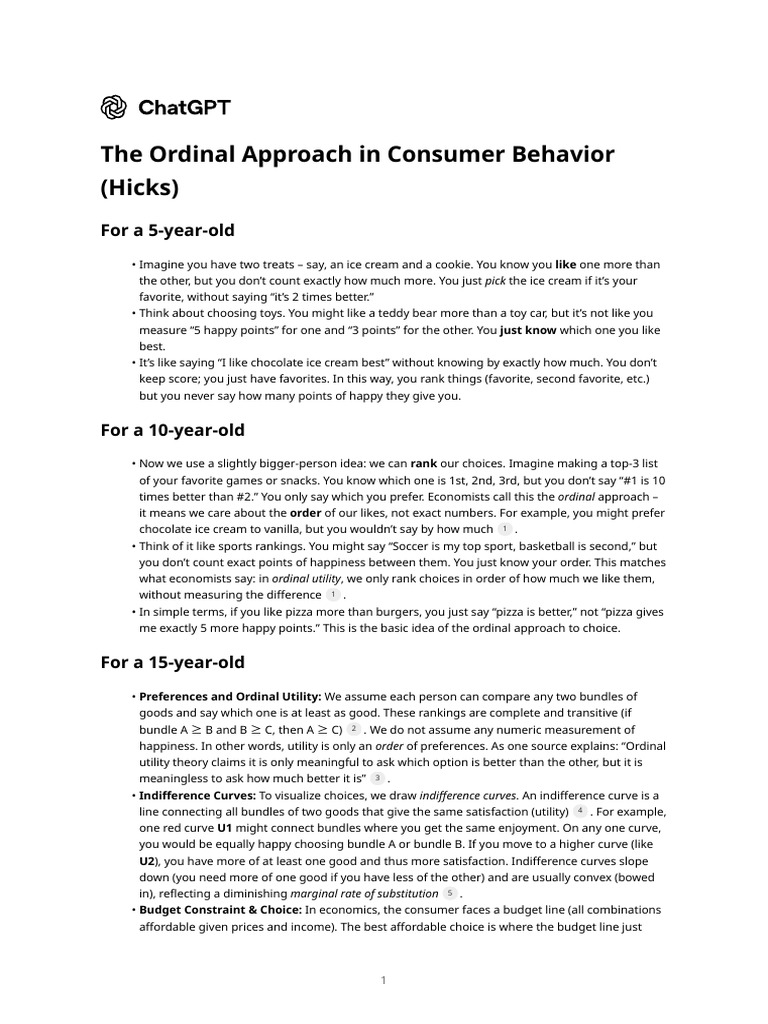 The Ordinal Approach in Consumer Behavior (Hicks) | PDF | Utility ...