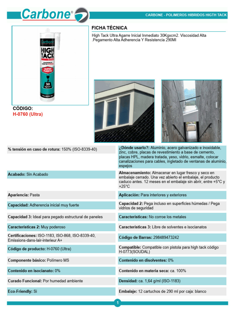 H 0760 (Ultra) High Tack Ultra A | PDF | Agua | Materiales de construcción