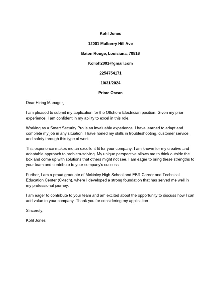 Cover Letter Offshore | PDF