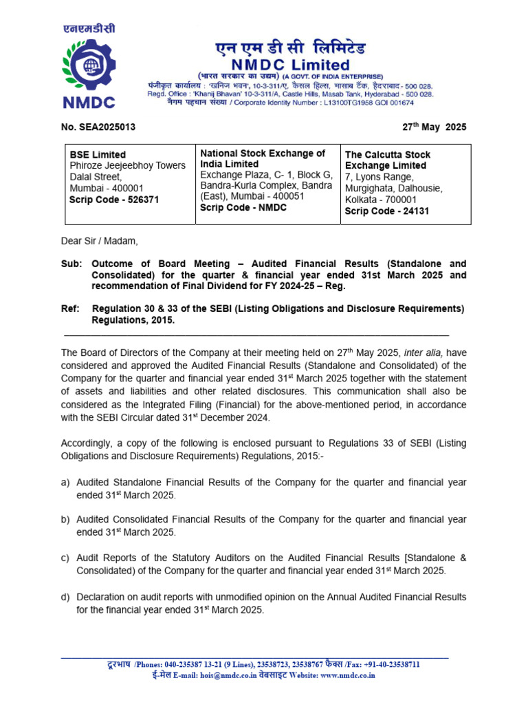 NMDC Result March 2025 4b77ff56-cb0c-4c04-ab59-02905ab01245 | PDF | Going Concern | Audit