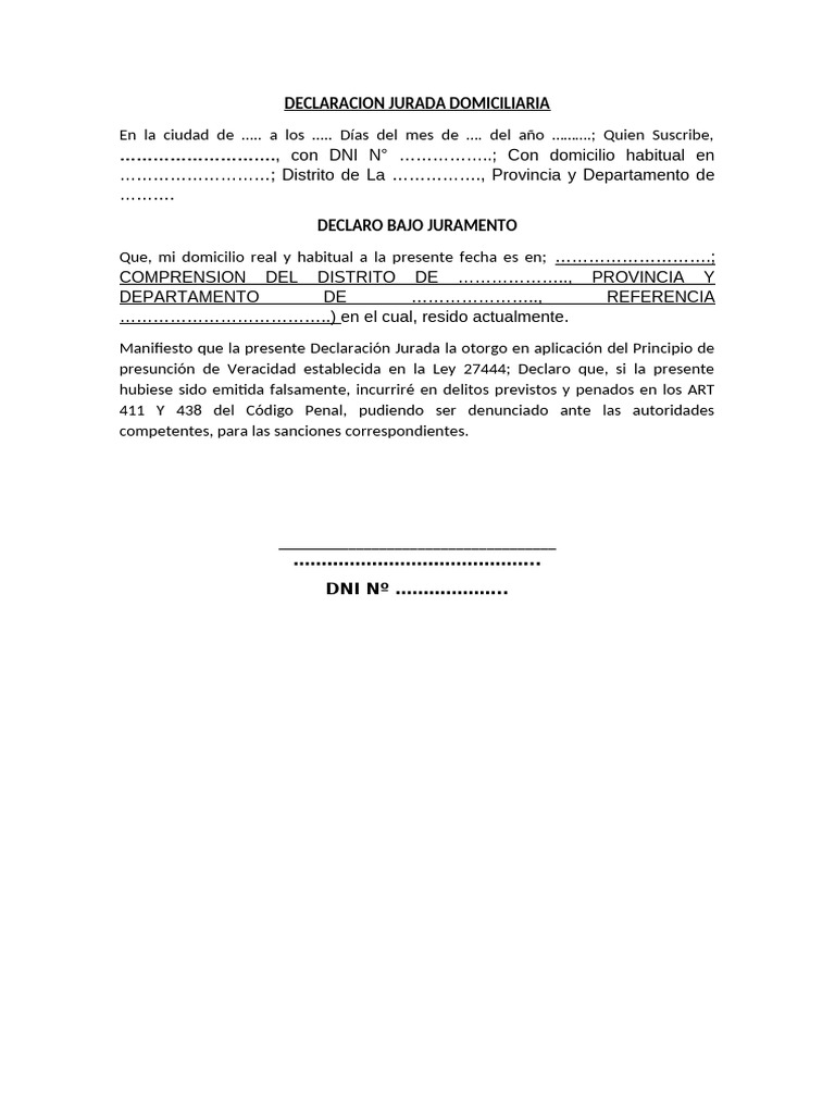 Declaracion Jurada Domiciliaria | PDF