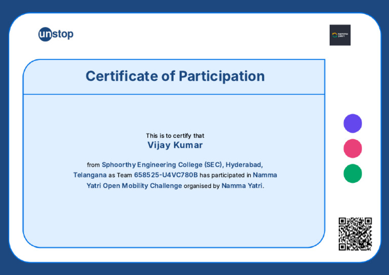 Certificate of Participation: Vijay Kumar | PDF