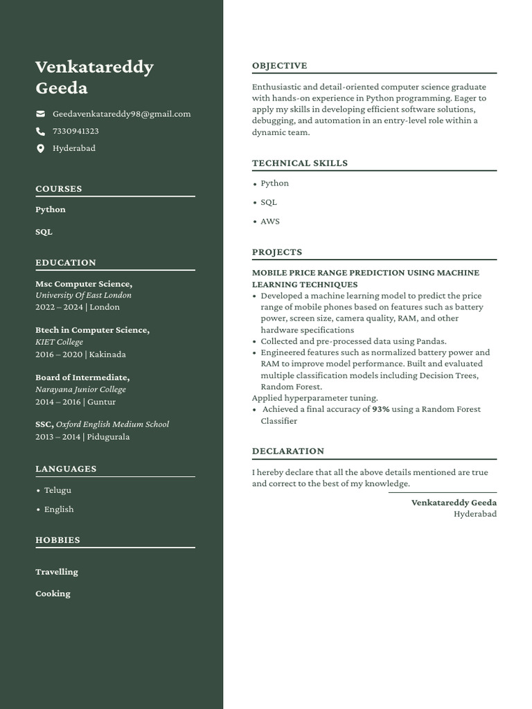Venkatareddy Geeda Resume | PDF | Applied Mathematics | Computing