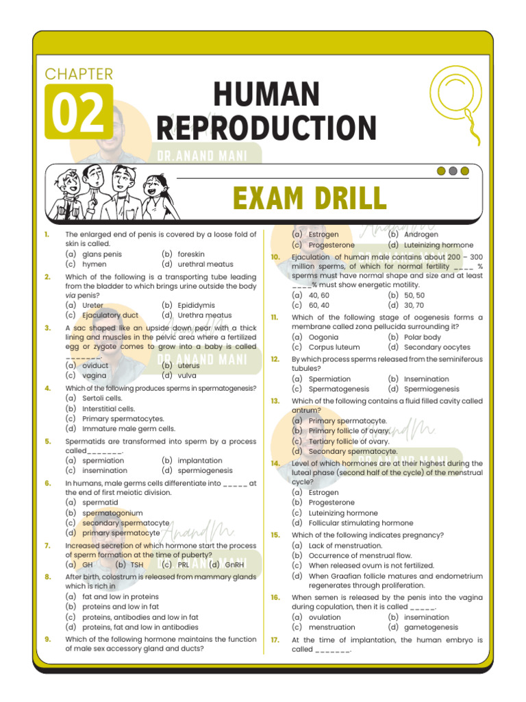 Human Reproduction - Mock Test | PDF | Menstrual Cycle | Luteinizing ...