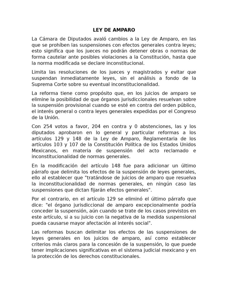 Reformas a la Ley de Amparo en México | PDF