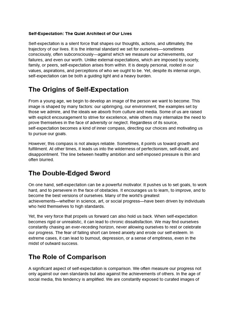Self-Expectation The Quiet Architect | PDF | Psychology | Behavioural ...