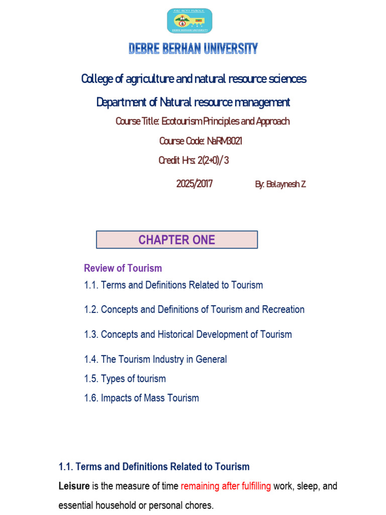 Ecotourism Principles and Definitions | PDF | Tourism | Sustainability