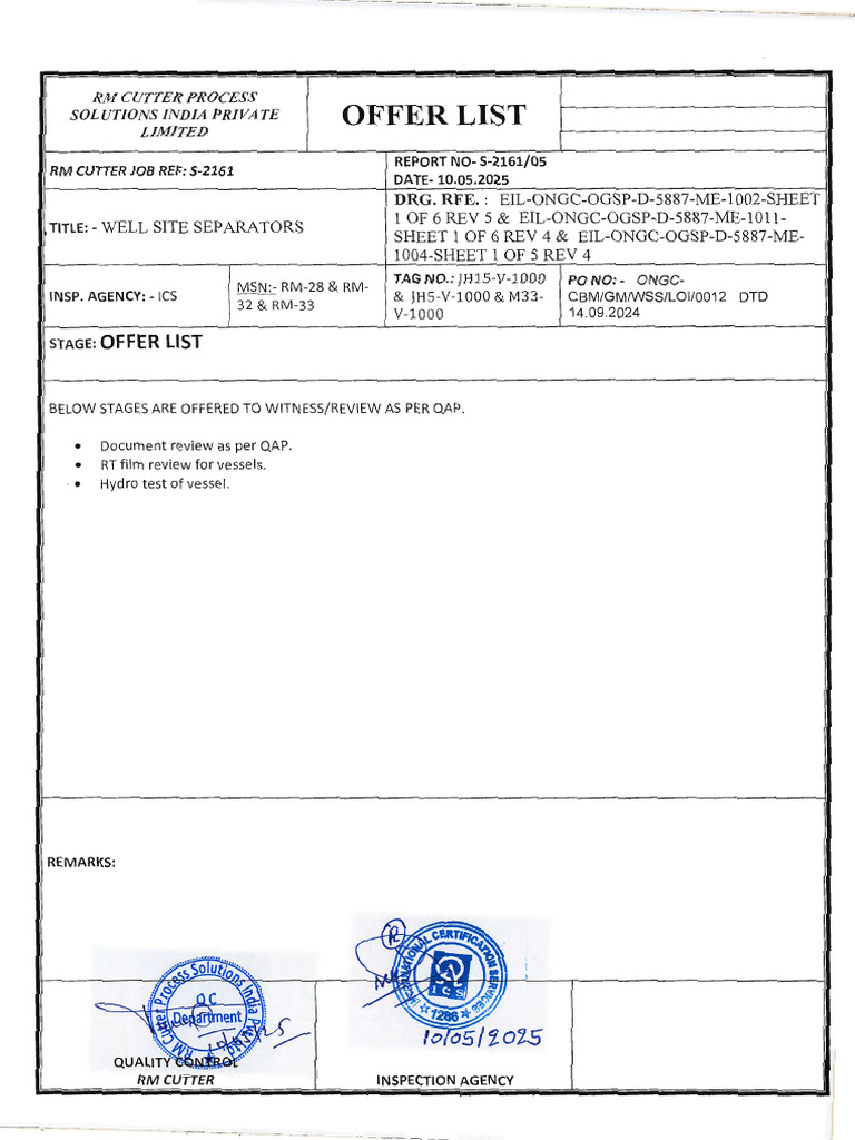 Hydrotest & Pneumatic Test Report 10.05.2025 | PDF