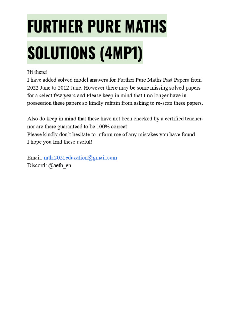 Further Pure Maths Solutions Archive | PDF