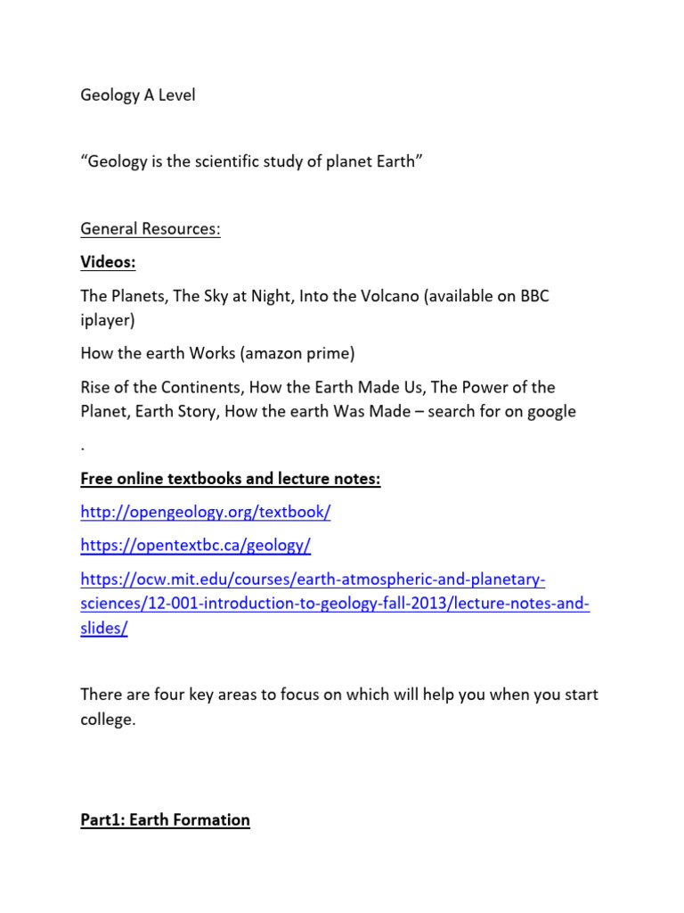 A Level Geology Study Guide | PDF | Earth | Planets