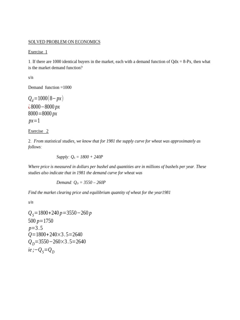 Economics Problem Solutions and Analysis | PDF | Demand | Supply ...