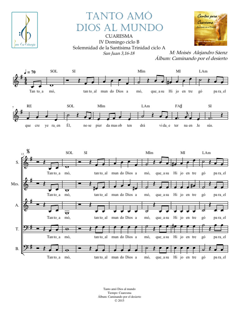 Tanto amó Dios al mundo - Letra y acordes | PDF | Dios | Concepciones ...