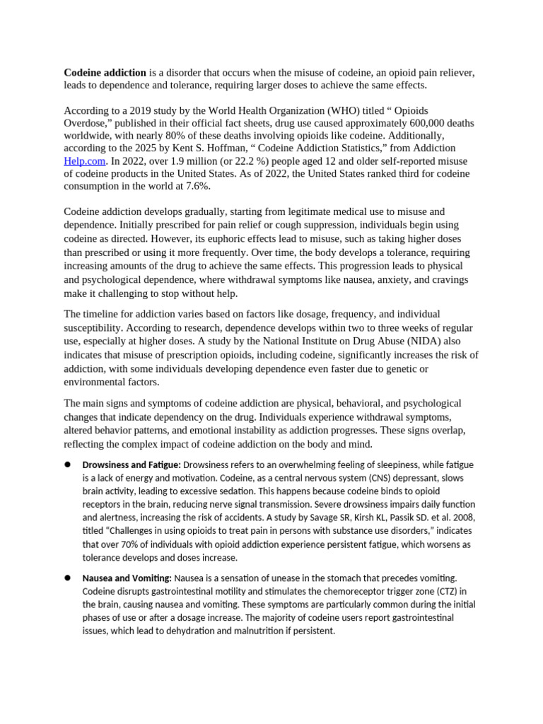 Codeine Addiction Write Up | PDF | Opioid | Substance Dependence
