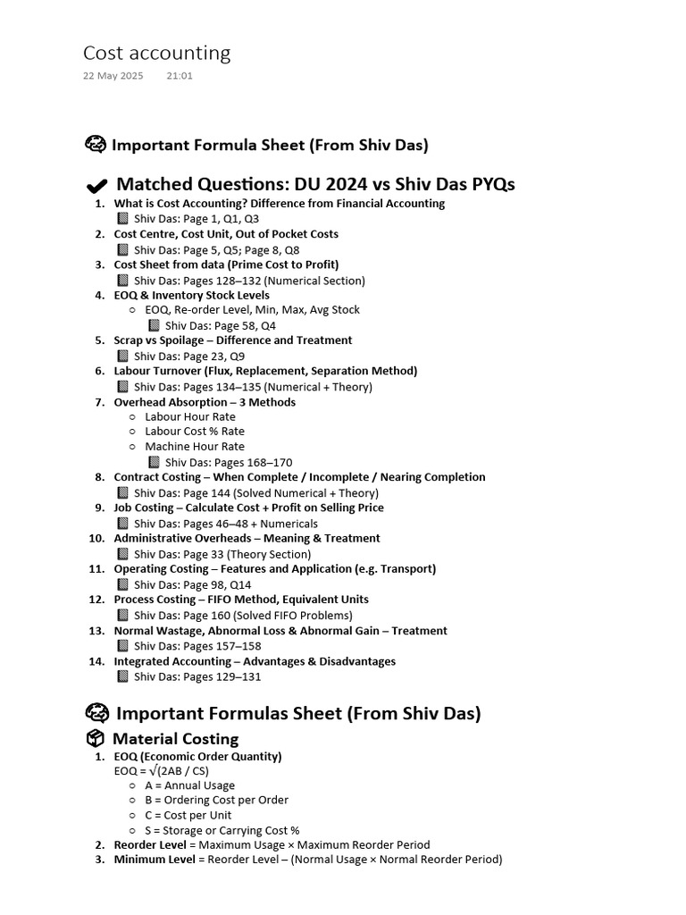 Cost Accounting Formula&Imp Question | PDF | Cost Of Goods Sold ...