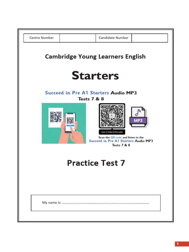 Cambridge Pre A1 Starters Practice Test | PDF