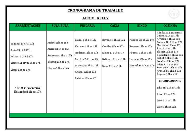 Cronograma de Trabalho Festa Junina 2022 | PDF